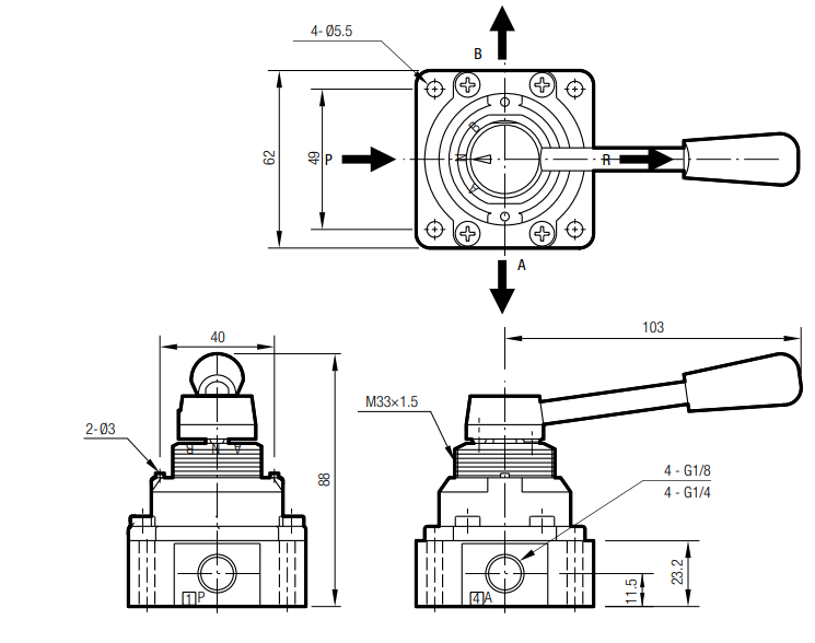 1/4 valve 4 way 2 positions rotary lever | ADAJUSA | price